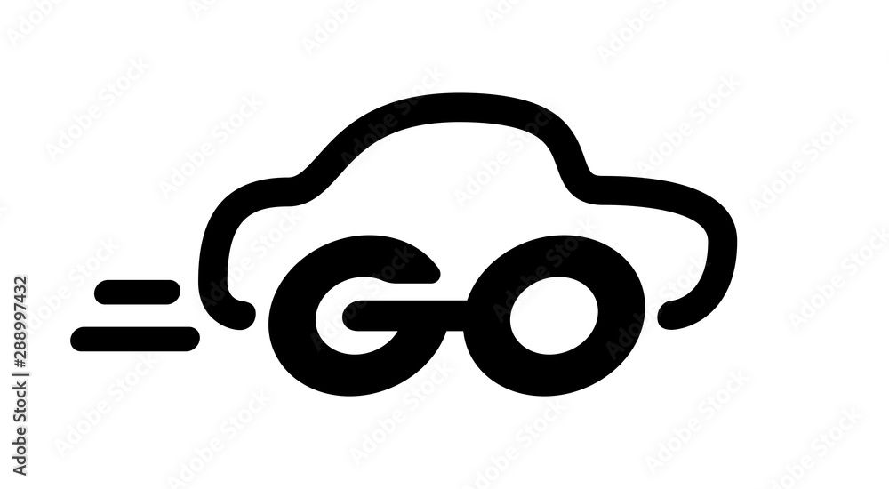 Word Go with car silhouette. Vector lettering on white background Stock ...