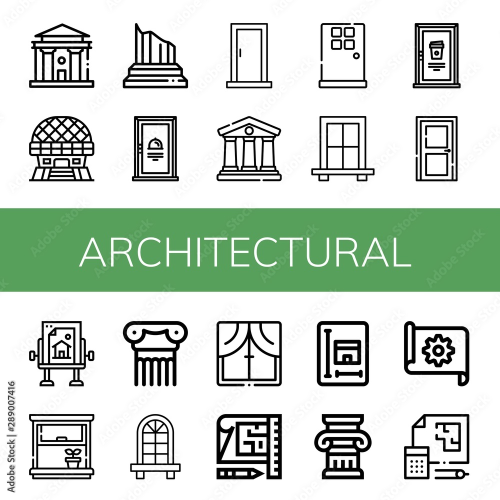 Set of architectural icons such as Courthouse, Modern architecture ...