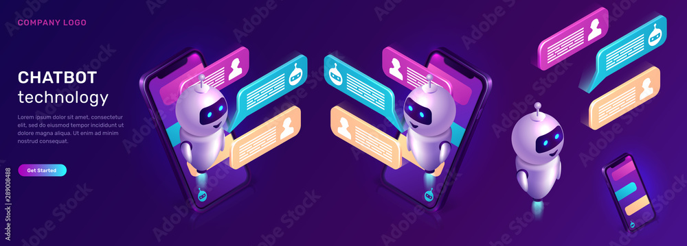 Chatbot technology, isometric concept vector illustration. Website ...