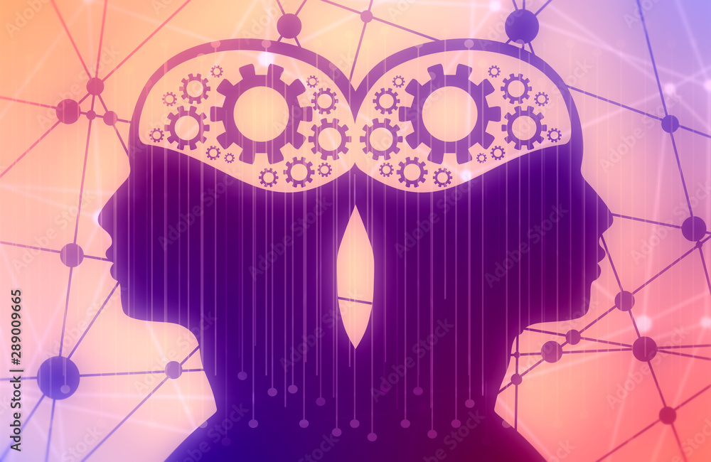 Silhouette of a men head. Teamwork relative brochure, report or leaflet ...