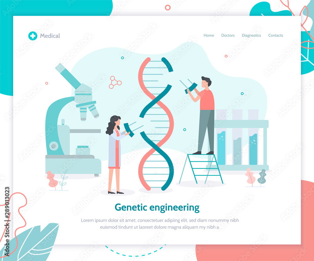 Genetic scientists edit DNA. Genetic engineering concept. Landing page ...