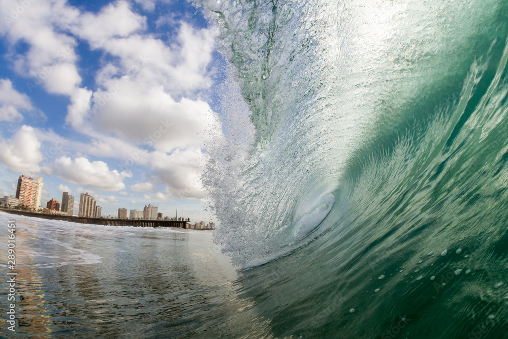 perfect wave breaking in the city of Durban in South Africa Stock Photo ...