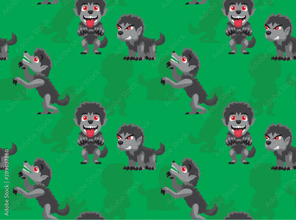 Werewolf Cartoon Cute Jumping Background Seamless Wallpaper Stock ...