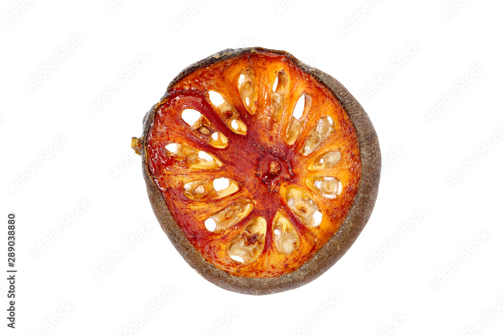 Macro image of thailand bael fruit matum tea isolated at white ...