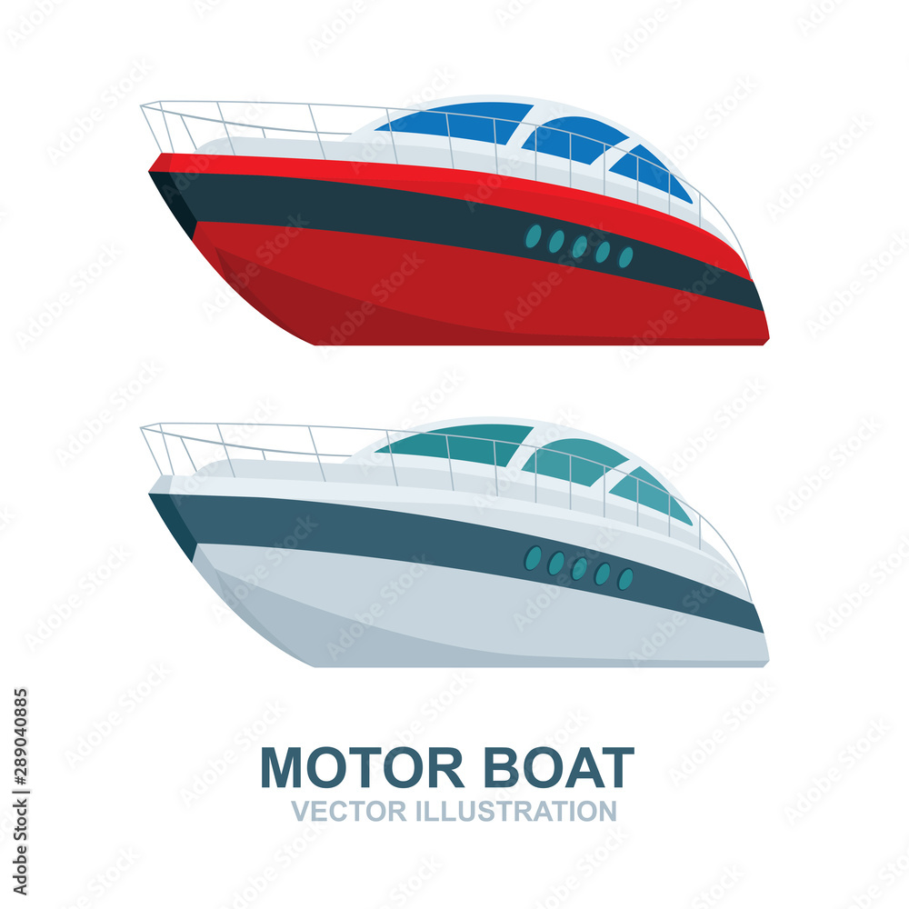 Speed motor boat. Luxury speed boat vector illustrations set. White ...