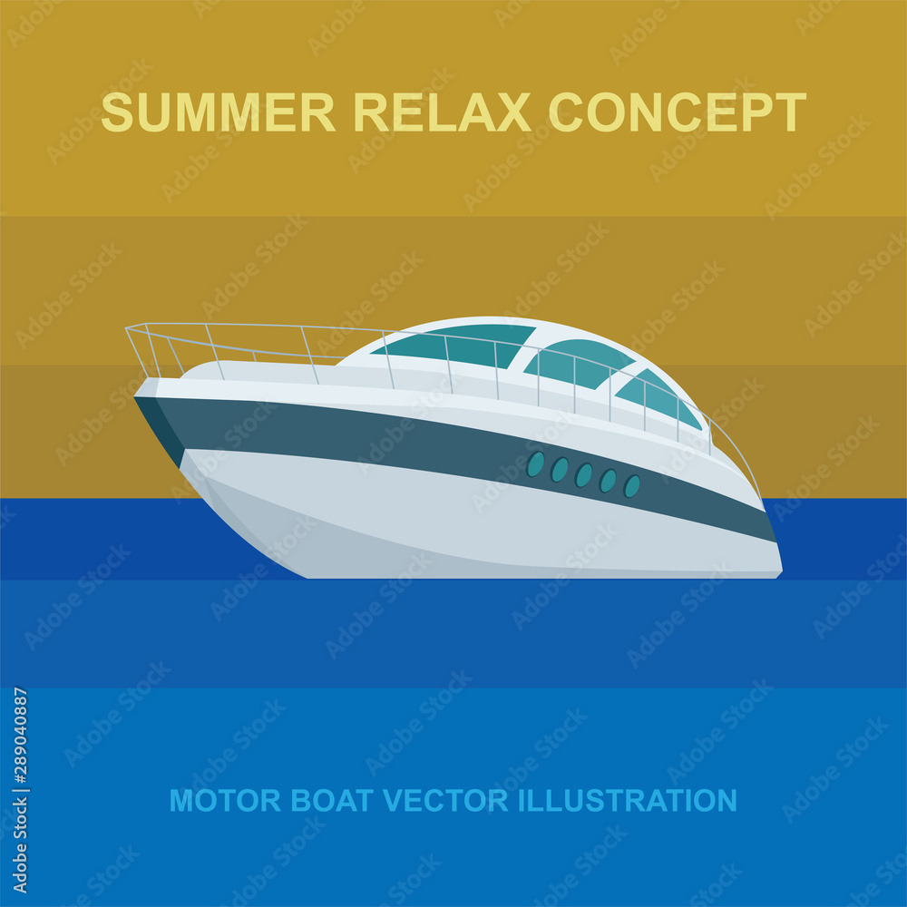 Speed motor boat. Luxury speed boat vector illustration. White yacht ...