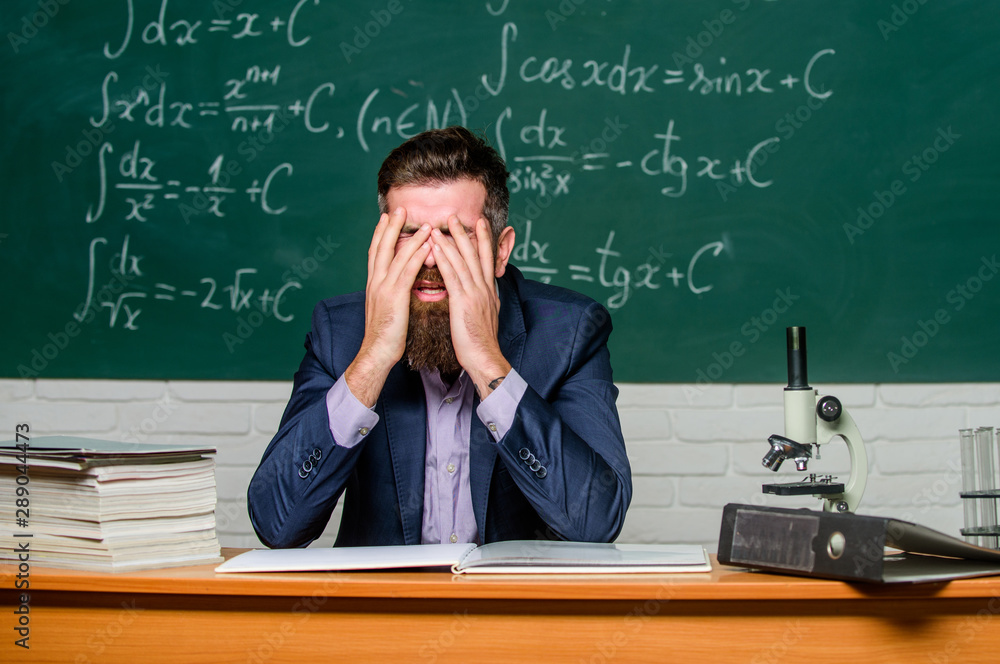 Teaching dumb students. Difficult work. Emotional burnout. Teacher give ...