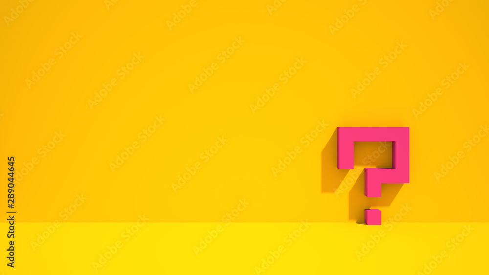Pink question mark on yellow background. 3D render. Bright background ...