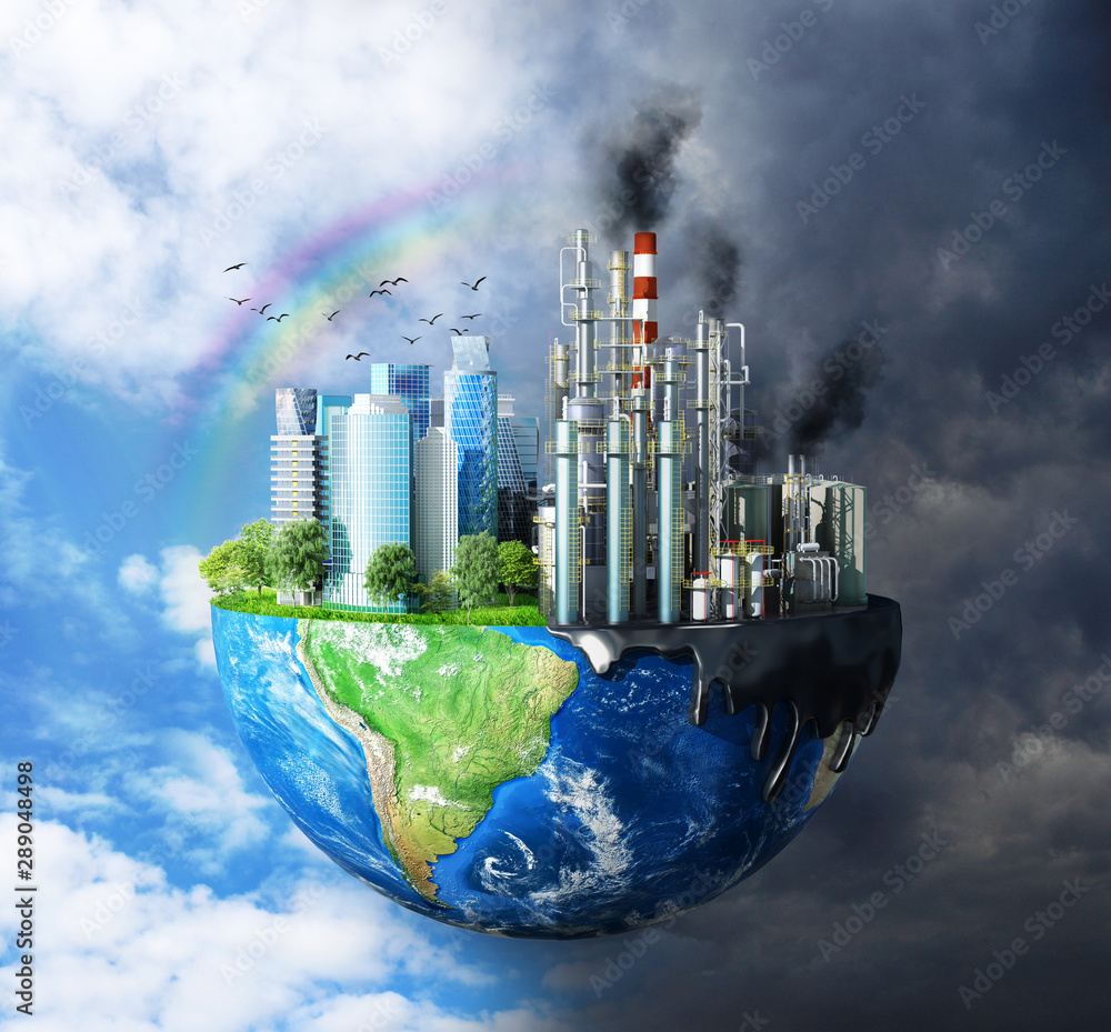 concept of global disaster. The contrast between pure nature, bright ...