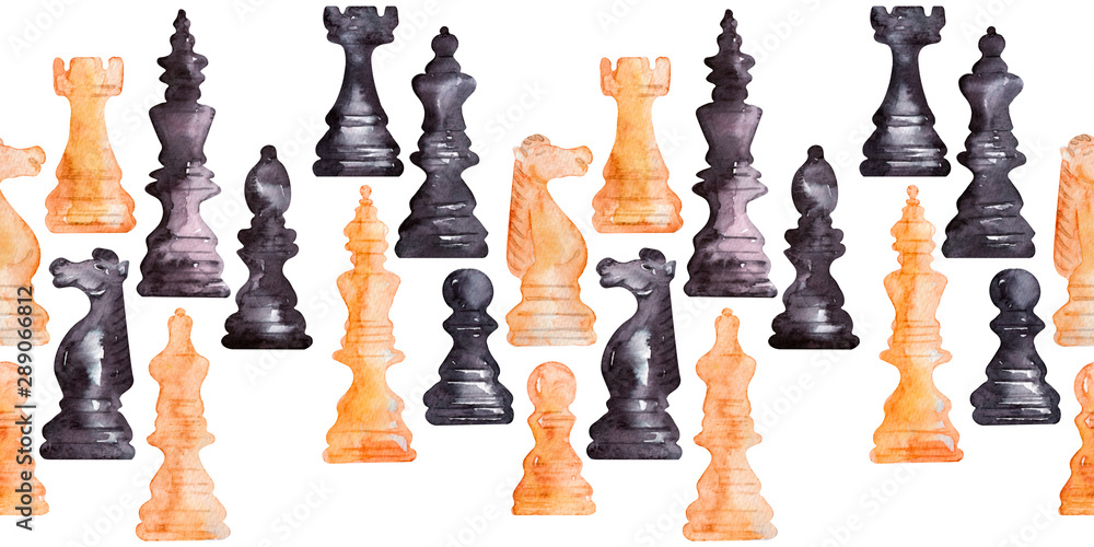 Watercolor background picture Chess pieces Stock Illustration | Adobe Stock