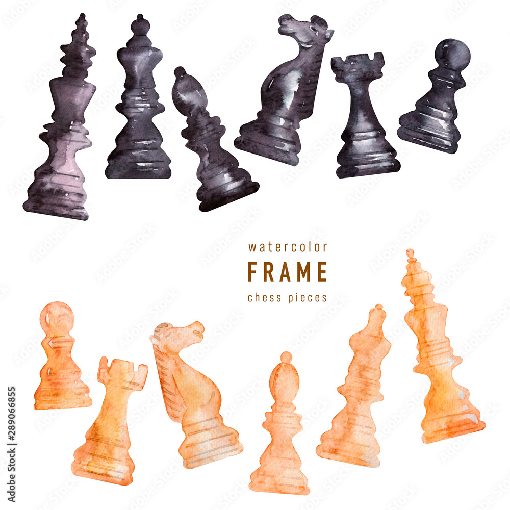 Watercolor background picture Chess pieces Stock Illustration | Adobe Stock