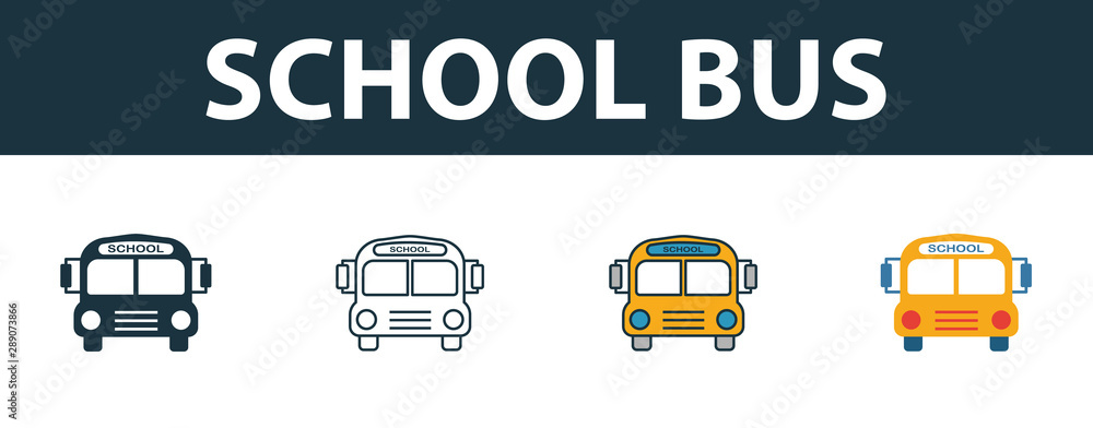 School Bus icon set. Four elements in diferent styles from school icons ...