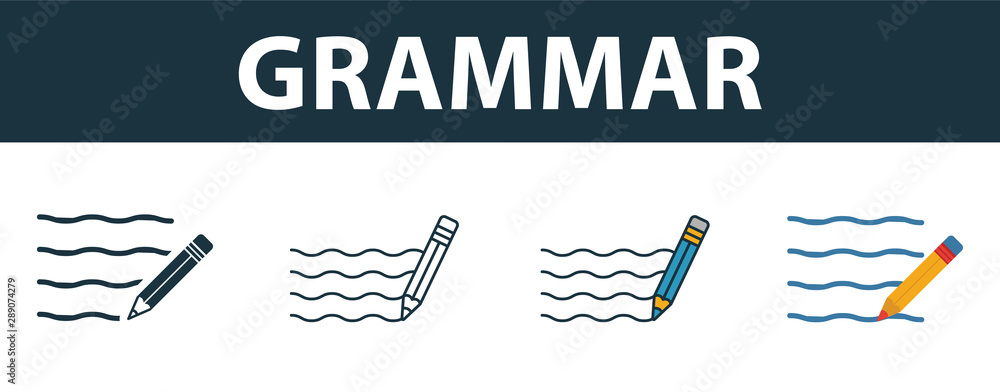 Grammar icon set. Four elements in diferent styles from school icons ...