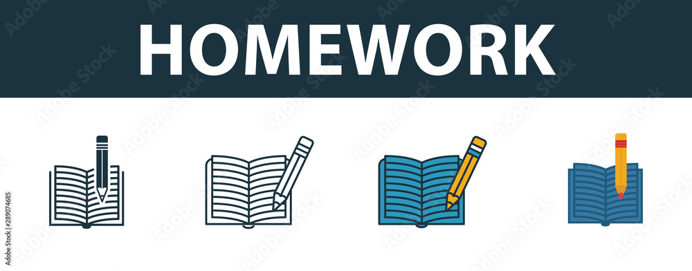 Homework icon set. Four elements in diferent styles from school icons ...