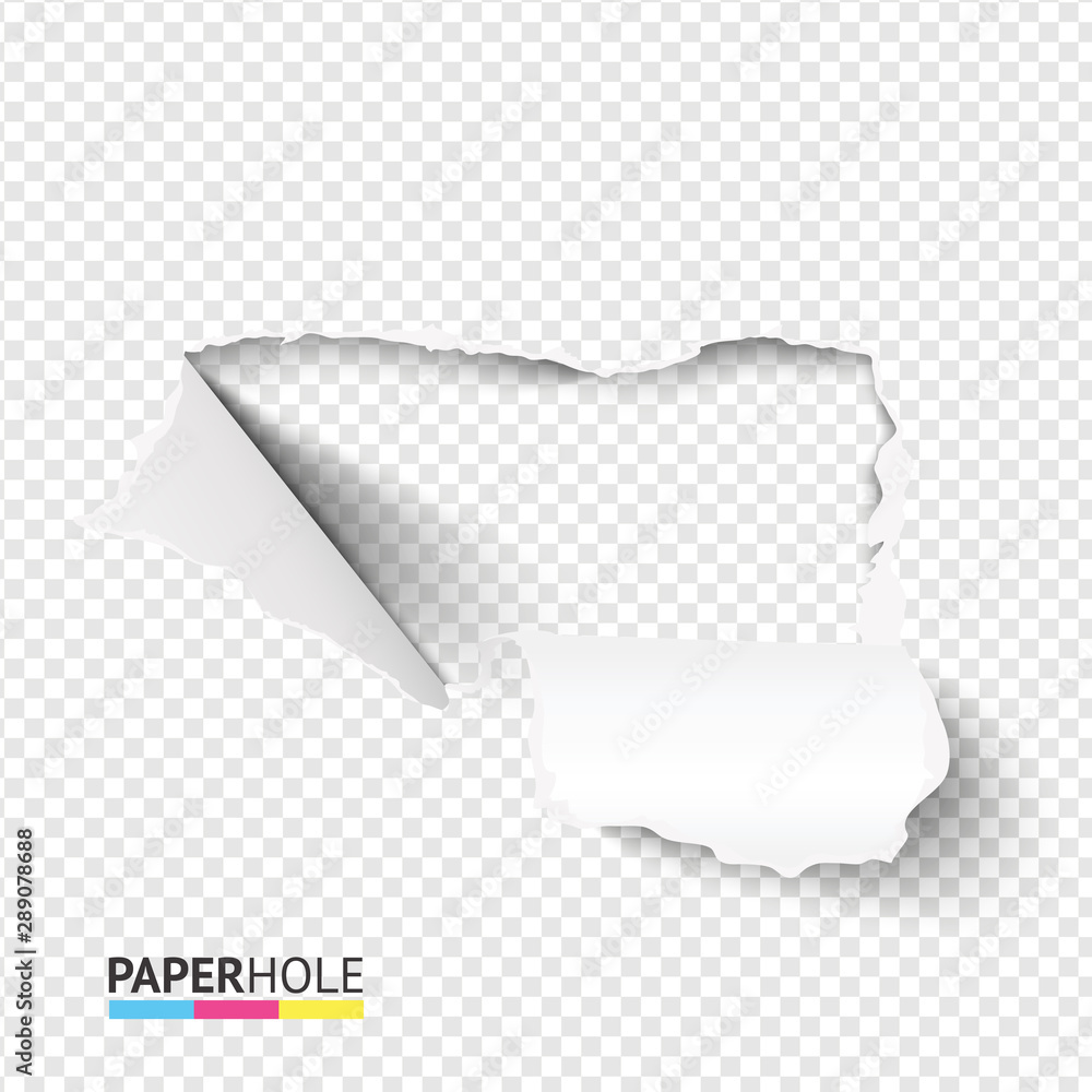 Blank rip edge torn paper hole banner with bent cardboard pieces on ...