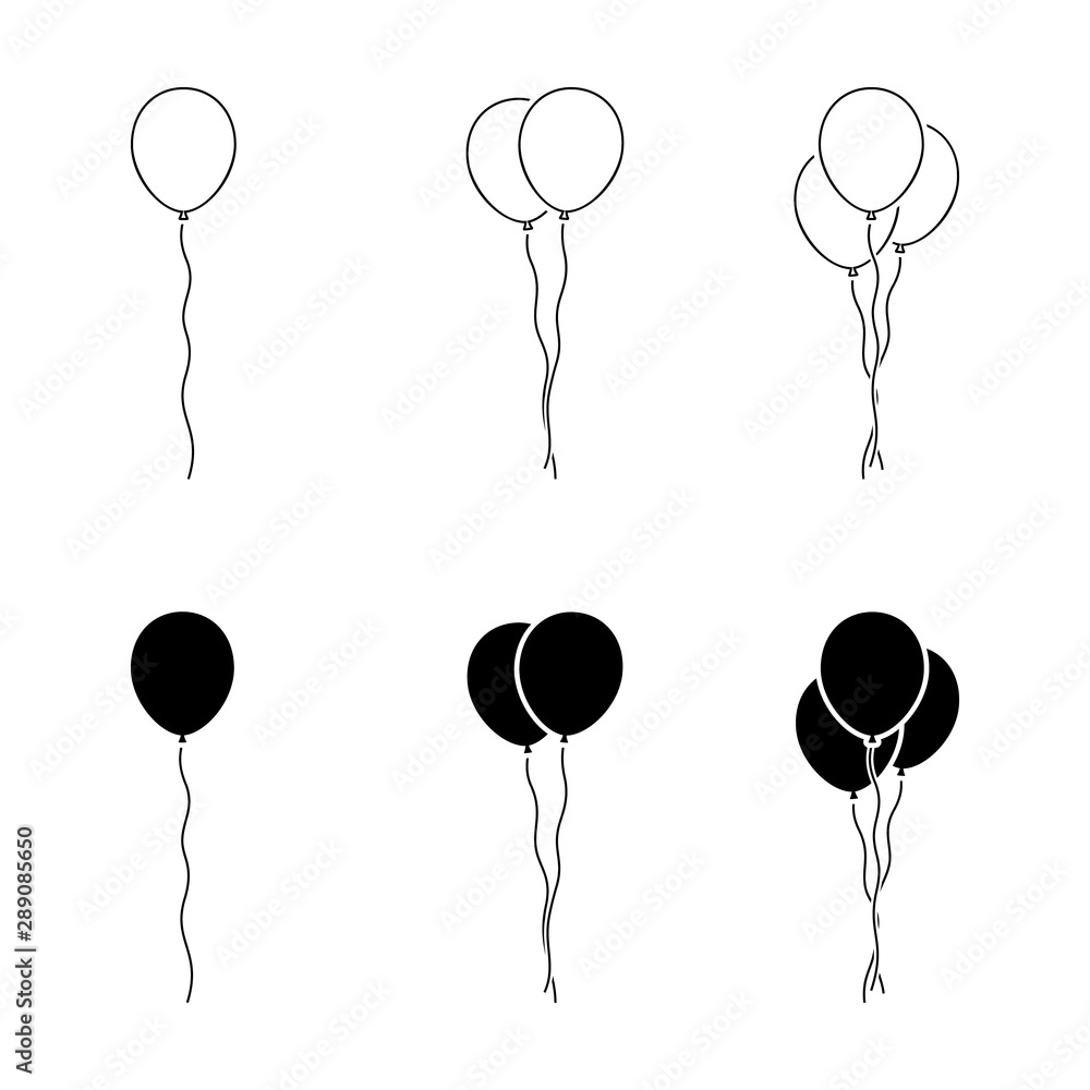Black and white balloon icon sign symbol outline vector pictogram ...