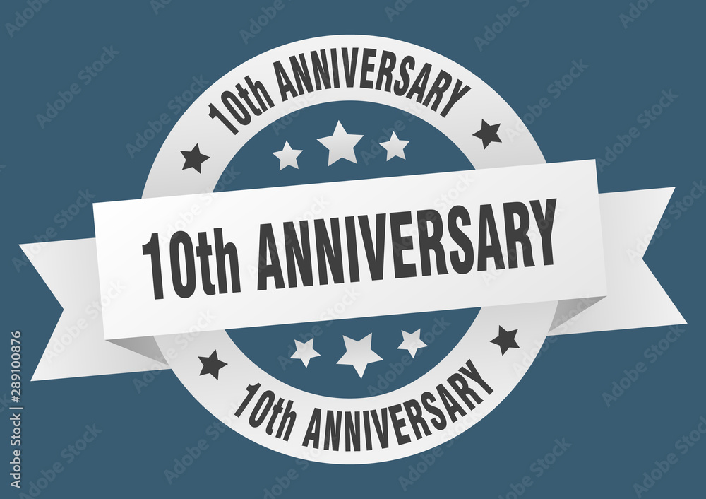 10th anniversary ribbon. 10th anniversary round white sign. 10th ...