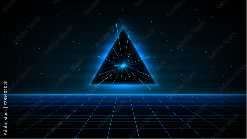 Retrowave synthwave vaporwave blue cyber laser grid with blue glowing ...