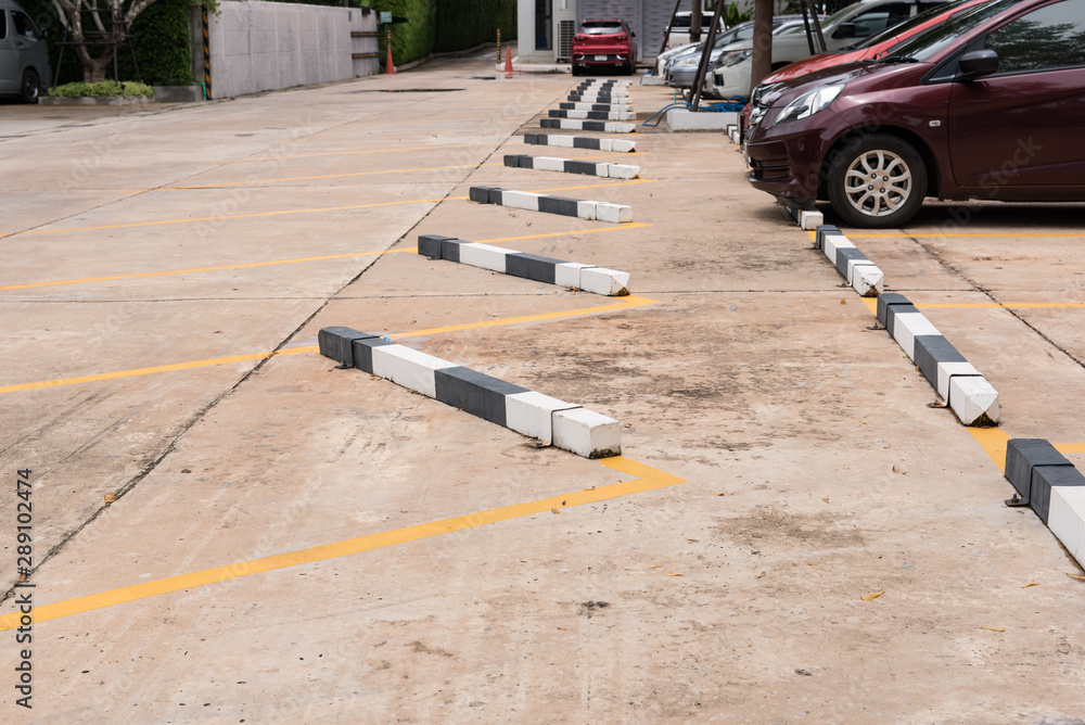 Car parking lane in the public park.Outdoor row of car parked at the ...