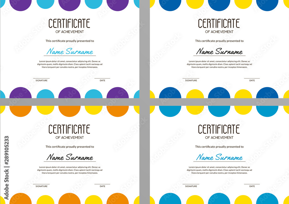 Collection of bright certificate templates with yellow, orange, blue ...