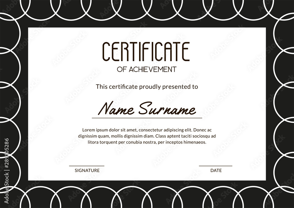 Simple minimalism certificate with white outline circles on the black ...