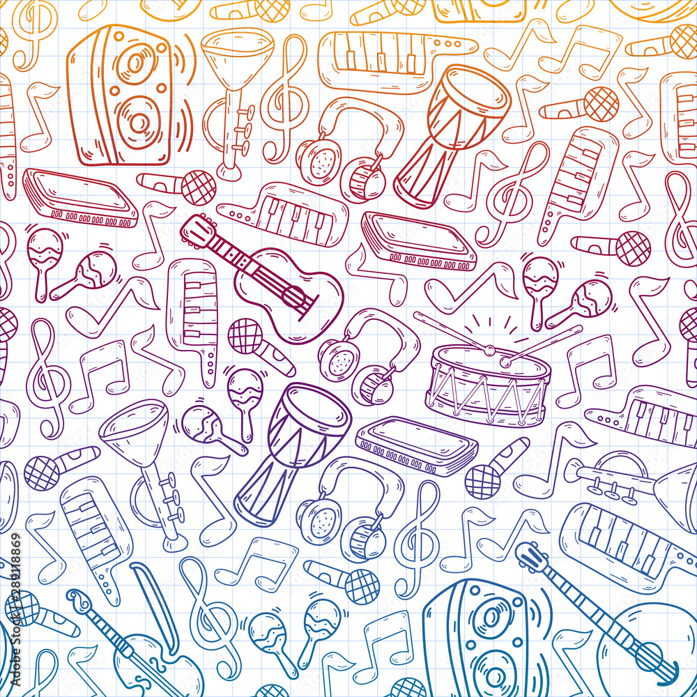 Music - doodles collection. Vector. musical instruments. seamless Stock ...