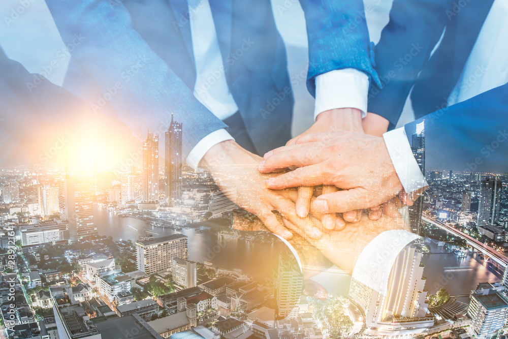 Double exposure Business people of Marketing team with a Partnership ...