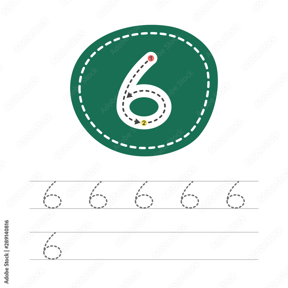 Learning to write a number - 6. A practical sheet from a set of ...