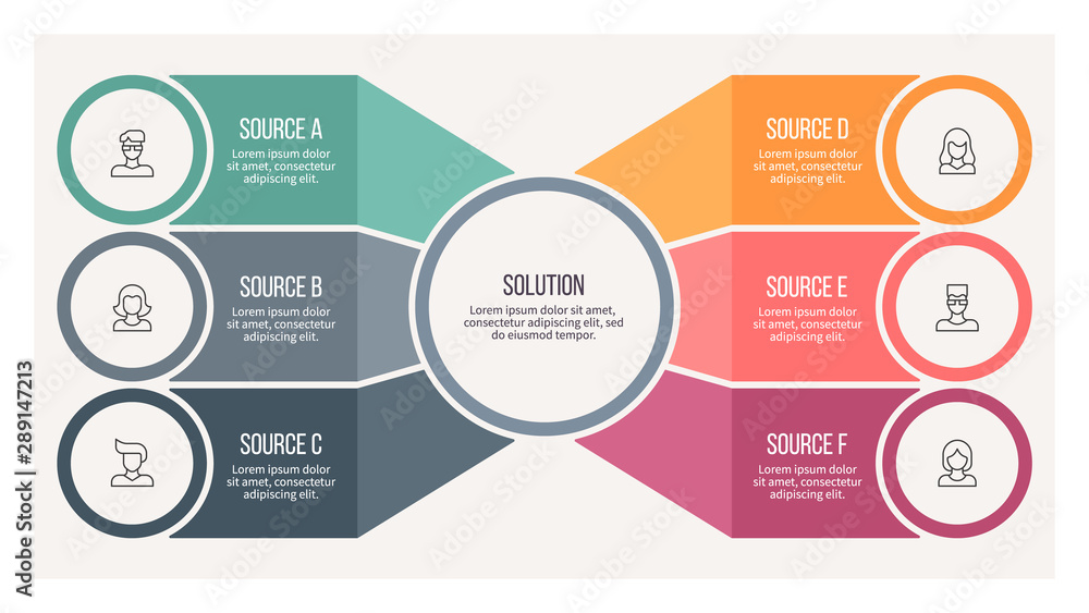 Business infographic. Organization chart with 6 options. Vector ...