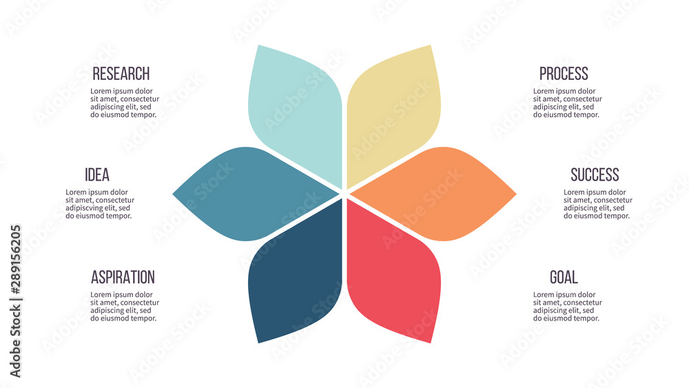 Business infographics. Pie chart with 6 sections. Vector template ...
