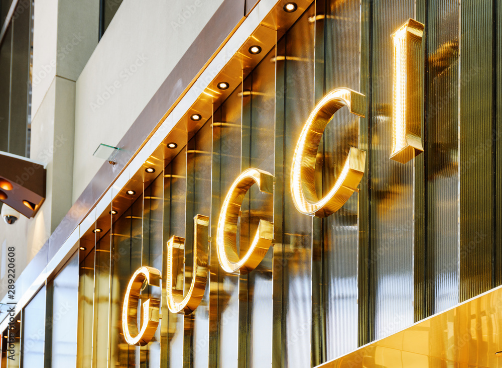Logo of Gucci store, the Shoppes at Marina Bay Sands Stock Photo ...
