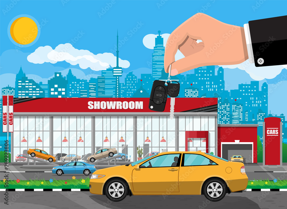 Exhibition pavilion, showroom or dealership. Car showroom building. Car ...