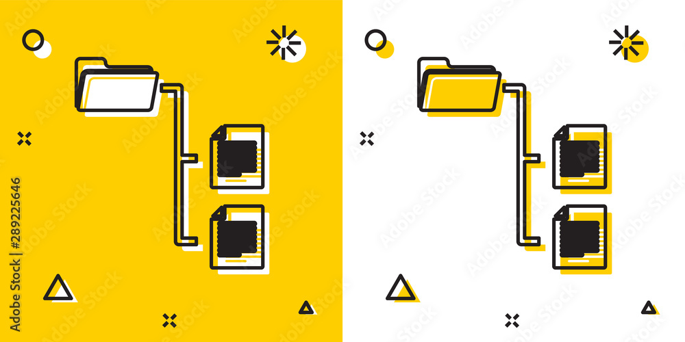 Black Folder tree icon isolated on yellow and white background ...