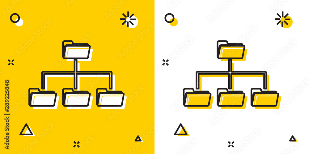 Black Folder tree icon isolated on yellow and white background ...