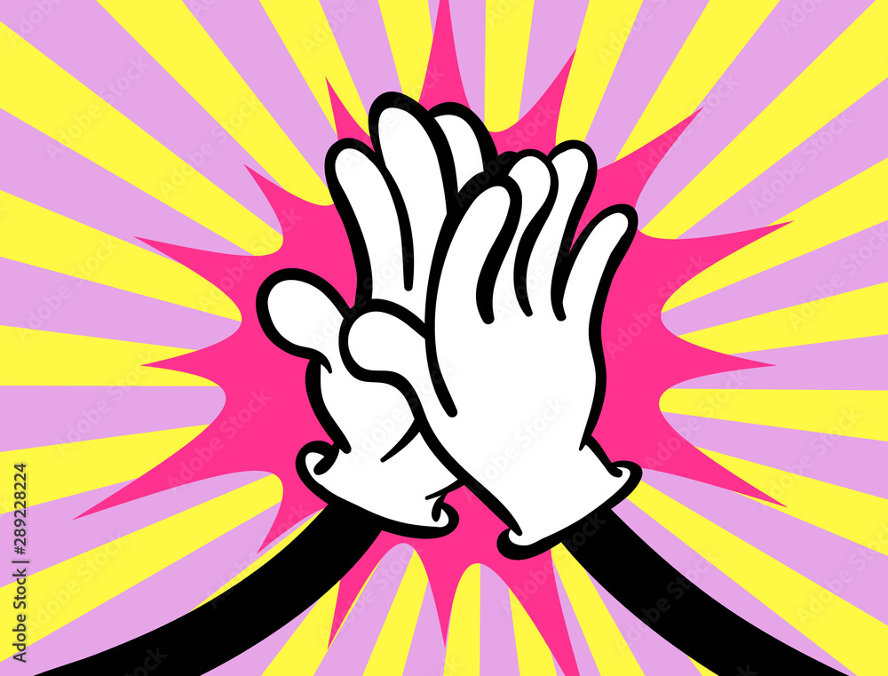 Cartoon hands make a high five. Vintage poster. Stock Vector | Adobe Stock