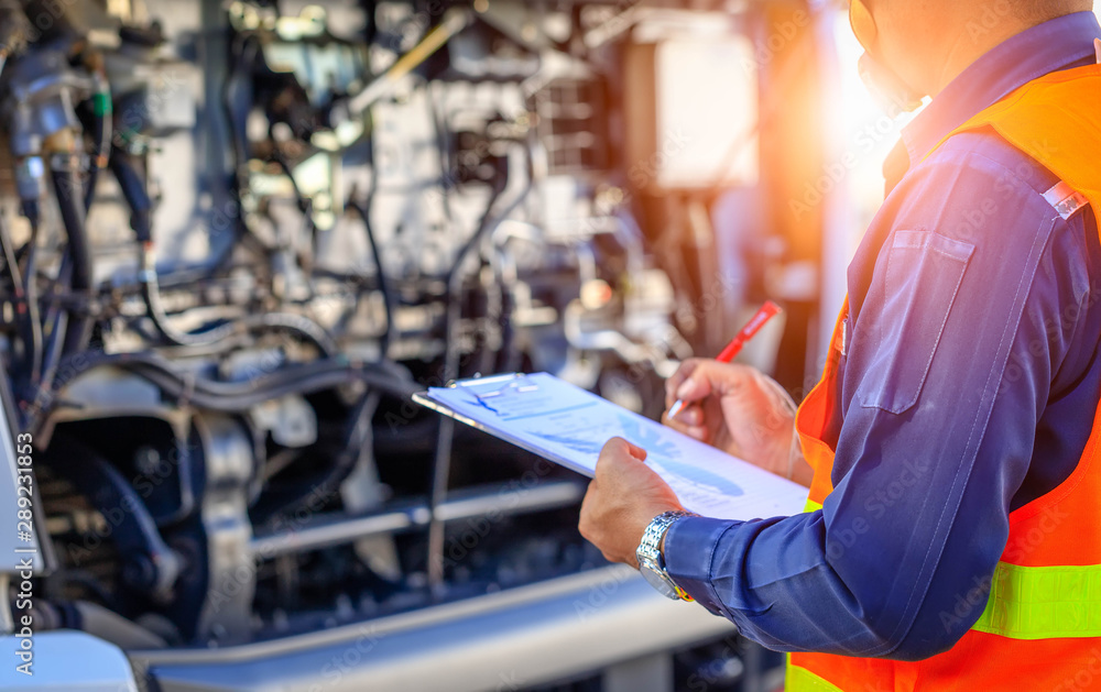 Preforming a pre-trip inspection on a truck,Concept preventive ...