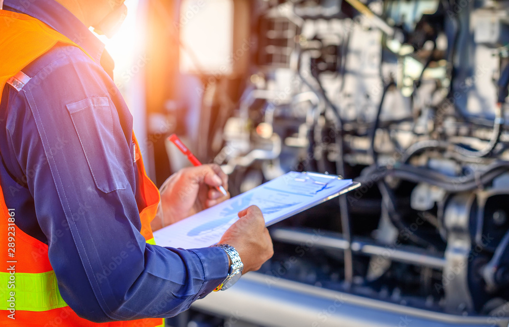 Preforming a pre-trip inspection on a truck,Concept preventive ...