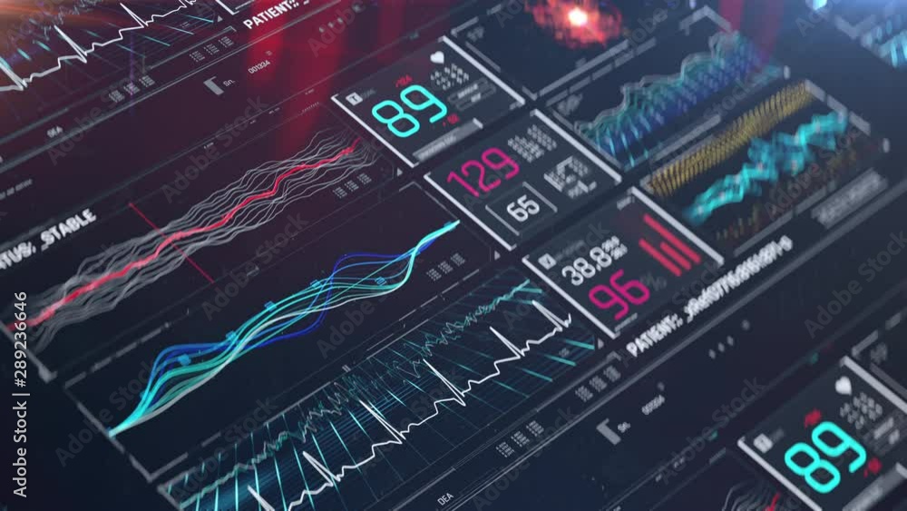 Patient in stable condition, intensive care health monitor showing ...
