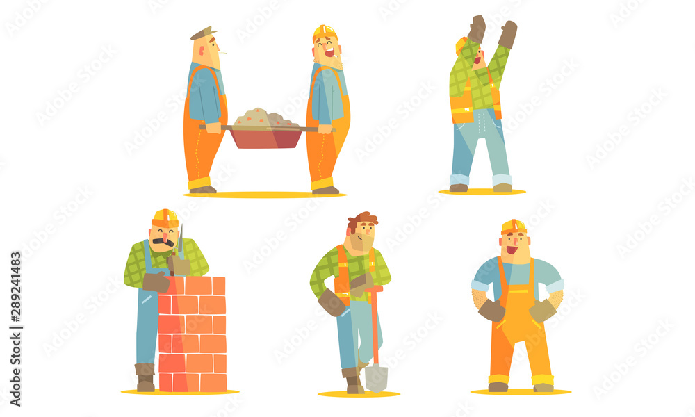Happy Construction Workers Cartoon