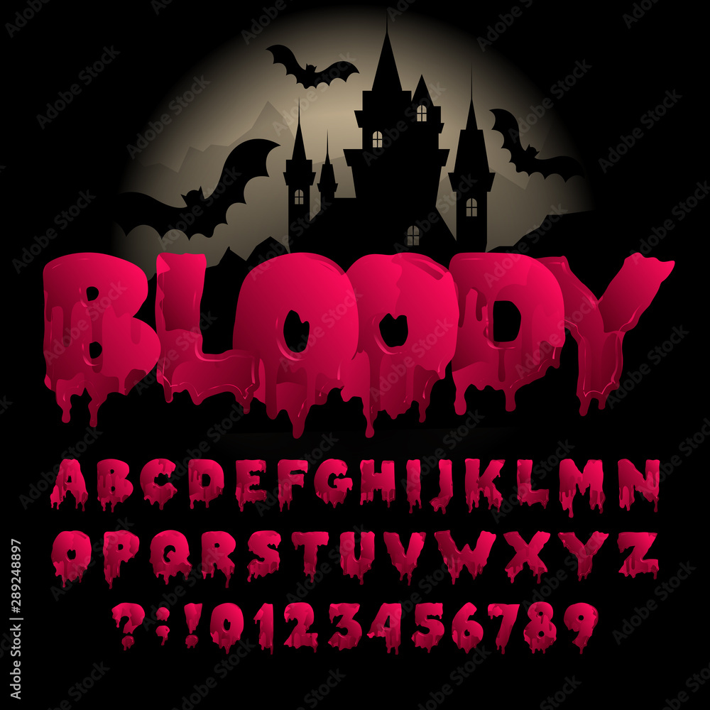 Bloody alphabet font. Hand drawn blood letters and numbers. Vector ...