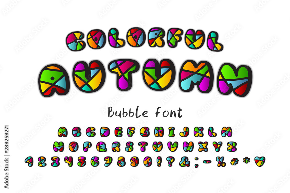 Colorful autumn bubble font. Uppercase English alphabet letters ...