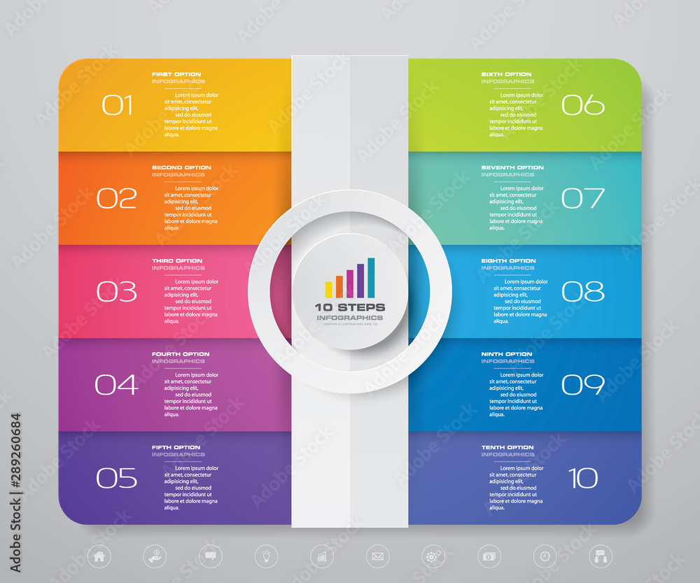 10 steps simple&editable process chart infographics element. EPS 10 ...