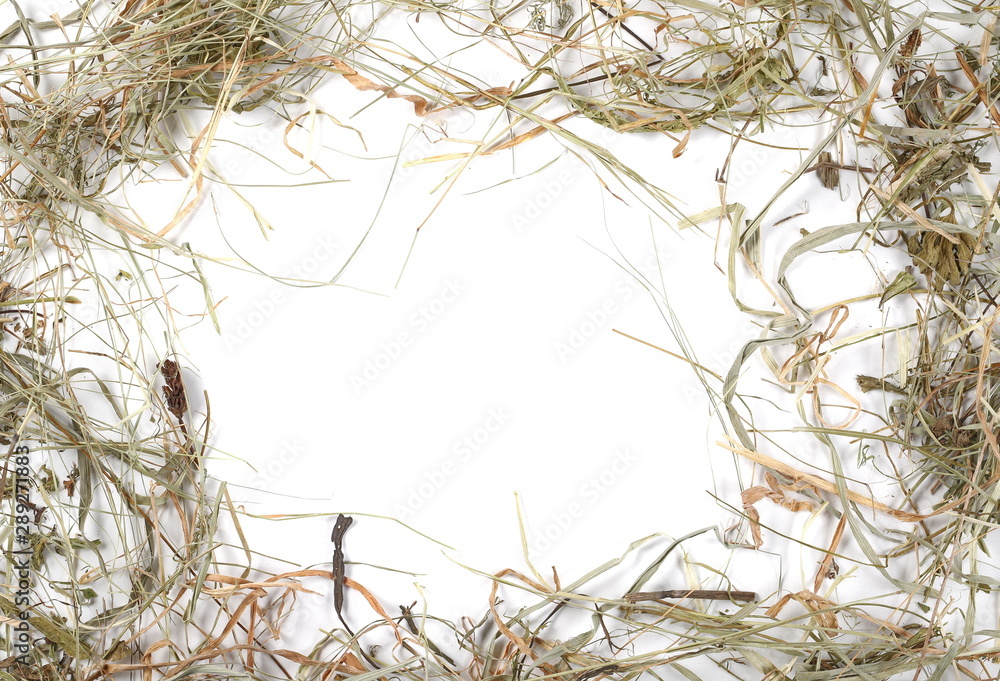 Hay, straw, thatch pile frame and border isolated on white background ...