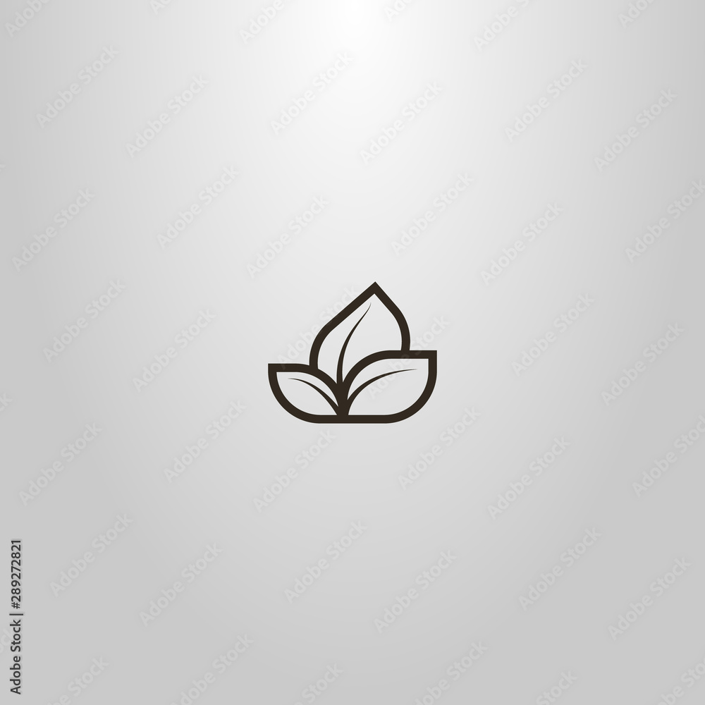 black and white simple vector line art sign of a plant with three ...