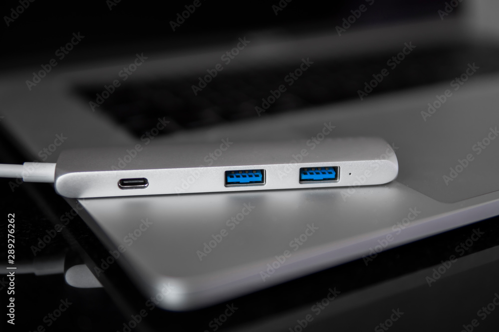 The USB adapter under the Type-C connector for laptop. Multiport ...