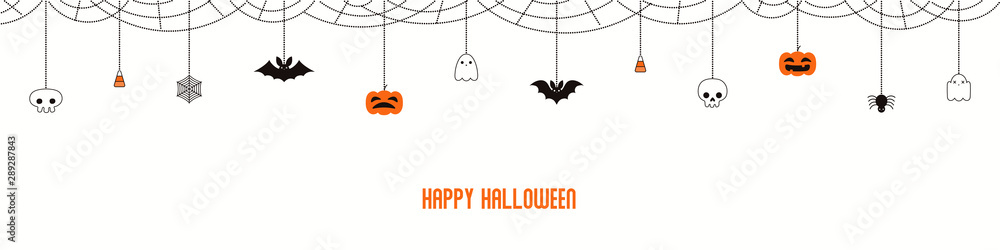 Happy Halloween garland, bunting with pumpkins, bats, ghosts, spider ...