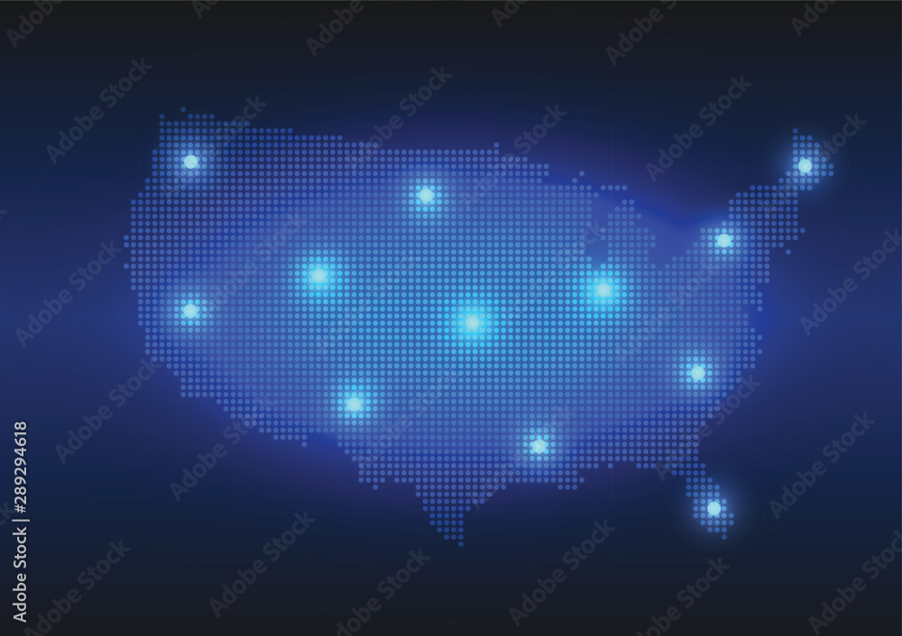 Vector Background of USA Dotted Map inTechnology Digital Style Stock ...