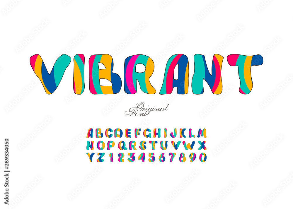 Colourful bold alphabet. Urban old vivid color vector font. Alphabet ...