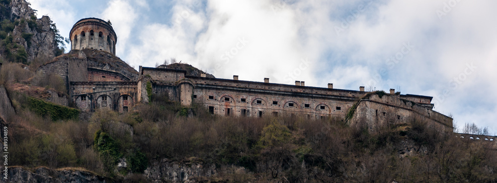 View of the fortress of Anfo from the town of the same name, with a ...