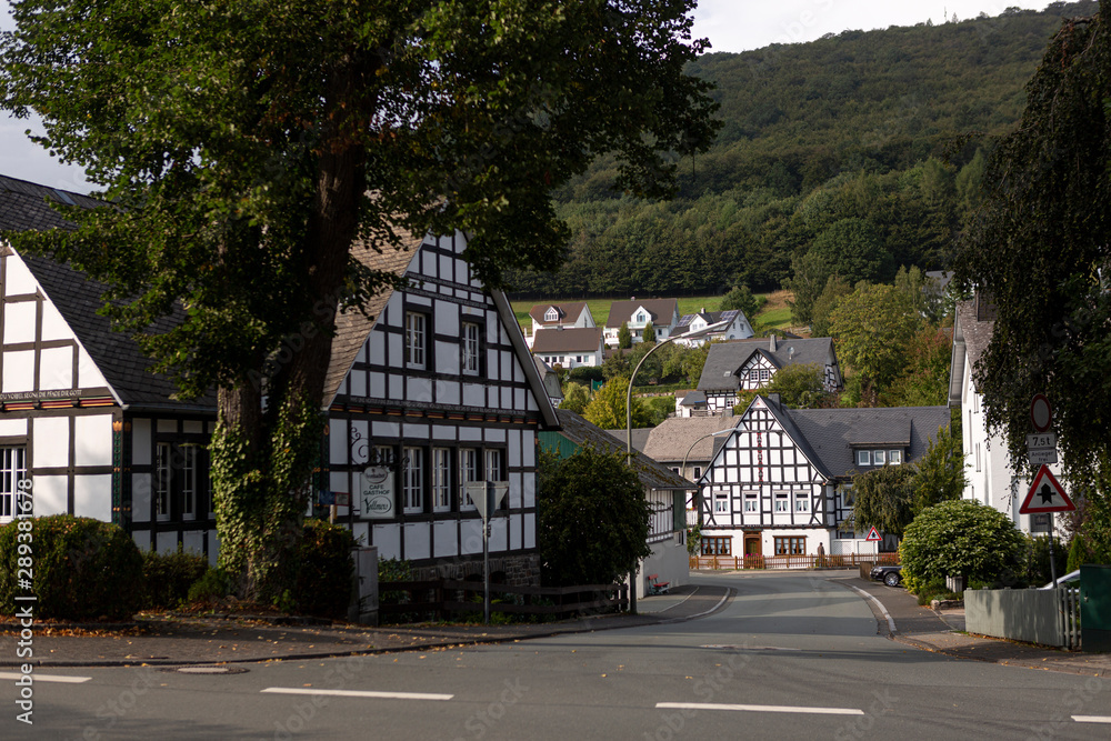 Village centre of Grafschaft with typical architecture of half-timbered ...